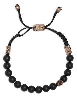 John Varvatos Skull Onyx Bead Cord Slider Bracelet - Brass