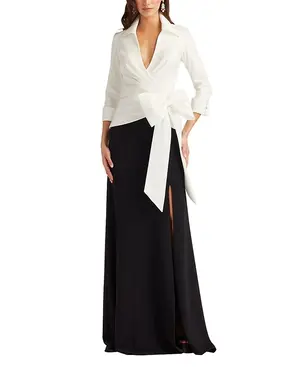 Tadashi Shoji Sarma Wrap Bow Gown - White/black