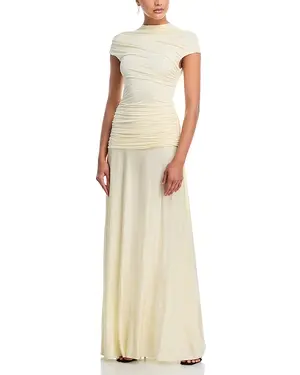 SELF-PORTRAIT Draped Jersey Maxi Dress - Yellow