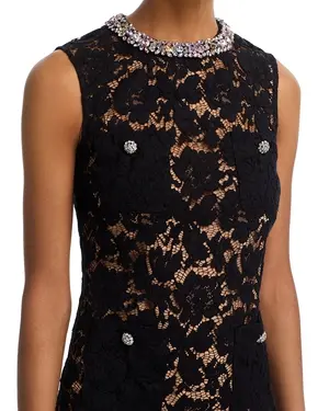 SELF-PORTRAIT Lace Crystal Embellished Mini Dress - Black