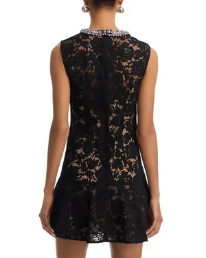 SELF-PORTRAIT Lace Crystal Embellished Mini Dress - Black