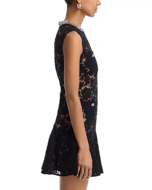 SELF-PORTRAIT Lace Crystal Embellished Mini Dress - Black
