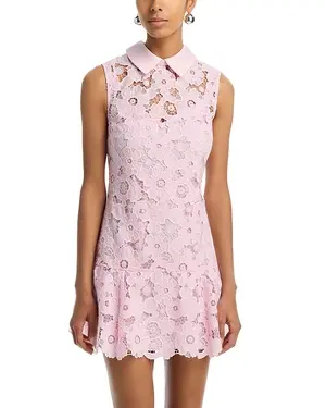 SELF-PORTRAIT Lace Collared Mini Dress - Pink
