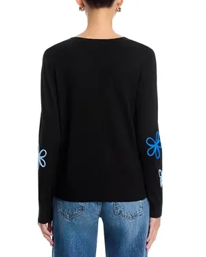 T Tahari Crewneck Floral Applique Pullover Sweater