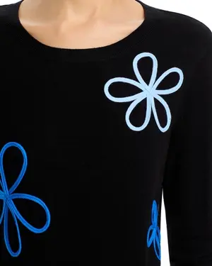 T Tahari Crewneck Floral Applique Pullover Sweater