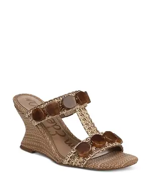 Sam Edelman Dante Stone Embellished Wedge Sandals - Tawny Tan