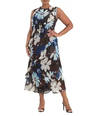 ESTELLE Aveline Floral Ruffle Dress - Choc Sky