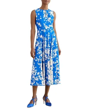 HOBBS LONDON Angelica Floral Keyhole Neck Midi Dress - Blue Cream