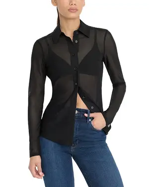 Good American Mesh Button Up Top - Black
