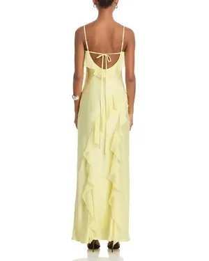 Aqua Long Satin Ruffled Gown - Butter