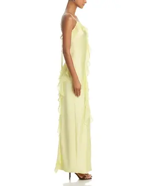 Aqua Long Satin Ruffled Gown - Butter