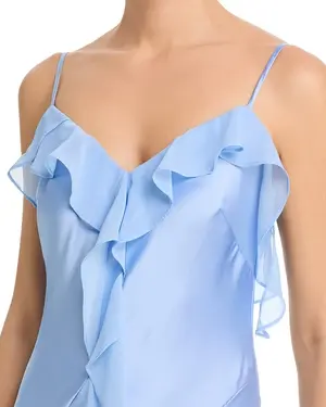 Aqua Long Satin Ruffled Gown