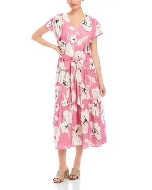 Fifteen Twenty Kristine Tiered Front Slit Midi Dress - Floral