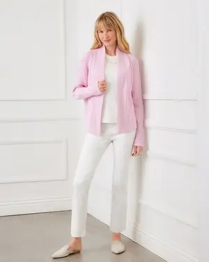 Karen Kane Cropped Open Front Cardigan Sweater - Pink