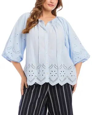 Karen Kane Puff Sleeve Embroidered Top - Blue
