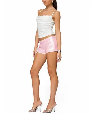 EDIKTED Lizzie Flower Sequin Micro Shorts