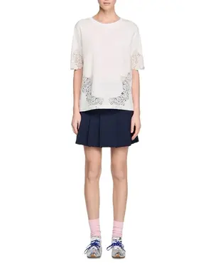 Sandro Cotton Tee With Lace Detail