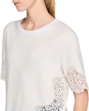 Sandro Cotton Tee With Lace Detail
