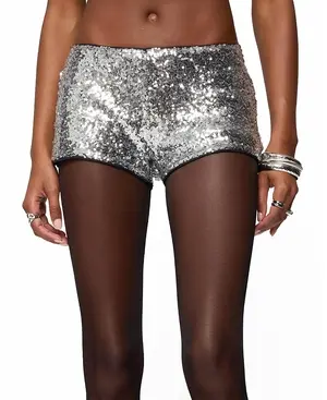 EDIKTED Shauna Sequin Micro Shorts - Silver