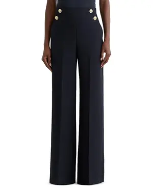 REISS Carley Wide Leg Trousers - Navy