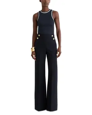 REISS Carley Wide Leg Trousers - Navy