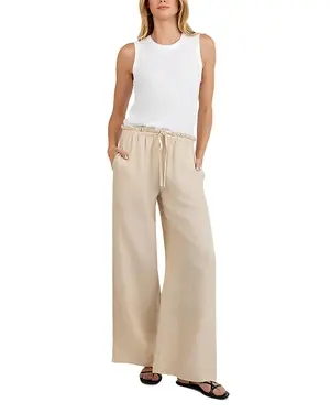 Bella Dahl Ruffle Waist Wide Leg Linen Pants - Linen Sand