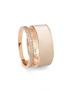 REPOSSI 18k Berbere Diamond & Nude Lacquer Chromatic Double Ring - Rose Gold
