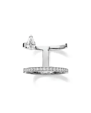 REPOSSI 18k Serti Sur Vide Diamond Double Cuff Ring - White Gold