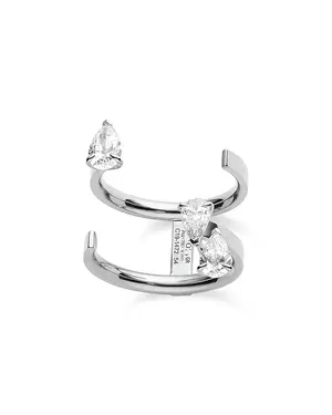 REPOSSI 18k Serti Sur Vide Diamond Pear Double Cuff Ring - White Gold