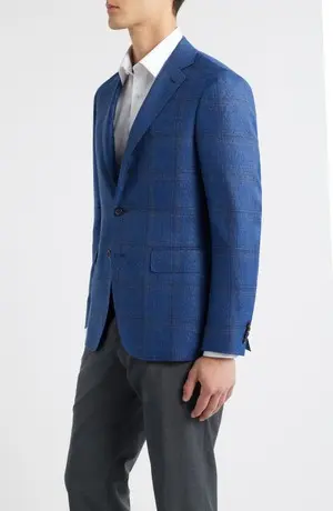 Canali Kei Trim Fit Plaid Wool & Silk Blend Sport Coat