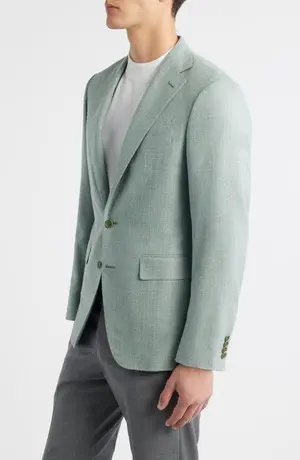 Canali Trim Fit Check Textured Silk & Wool Sport Coat - Light Green