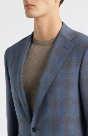 Canali Capri Trim Fit & Brown Plaid Wool Suit - Blue