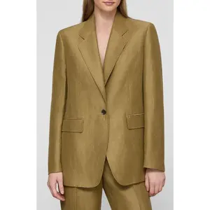 Lafayette 148 New York Linen Blend Blazer - Khaki Green