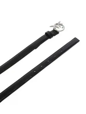 Pinko Skinny Lambskin Belt With Love Birds Buckle - Black
