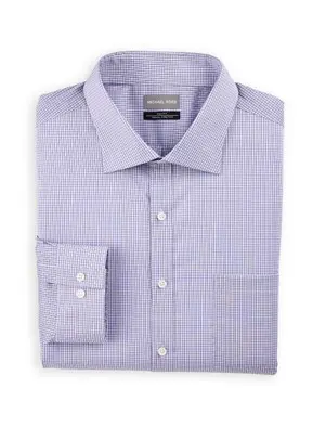 Michael Kors Big & Tall Mini Grid Performance Dress Shirt - Purple