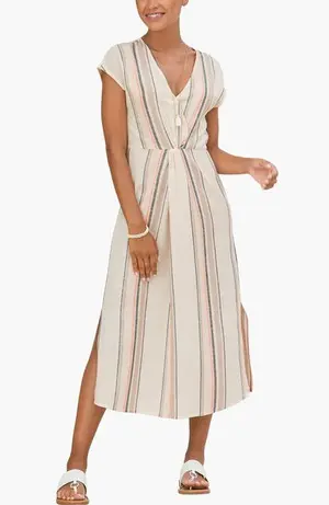 LASCANA Striped V-neck Midi Dress - Multi Striped