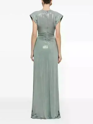 NISSA Ruched Metallic Stretch-jersey Maxi Dress - Green