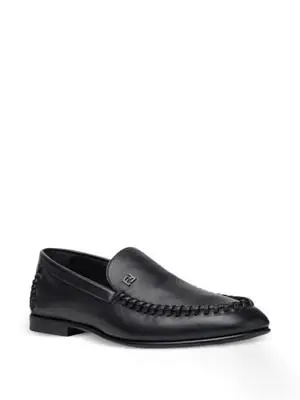 Fendi Logo Stitching Loafers - Black