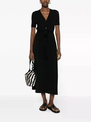 Eric Bompard V-neck Ribbed Midi Dress - Black