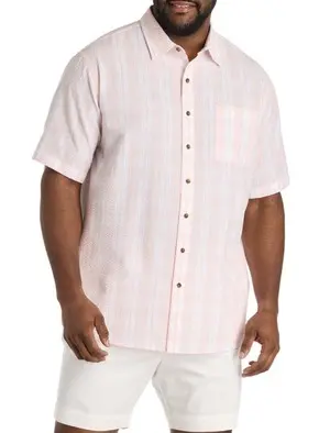OAK HILL BY DXL Big & Tall Seersucker Plaid Sport Shirt - Pink