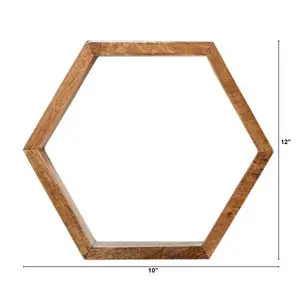 NEARLY NATURAL 12-in Wooden Hexagon Floating Honeycomb Shelf