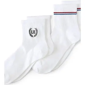 LANDS' END Quarter Crew Socks 2pk - Red/blue/ivory/crest Pack