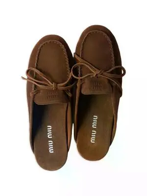 Miu Miu Suede Deck Mules - Brown