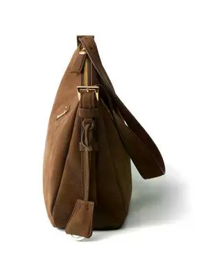 Prada Large Nubuck Leather Shoulder Bag - Brown