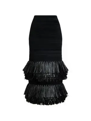 Aje Agave Fringed Midi Skirt