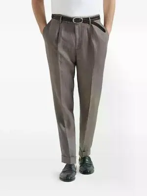 Brunello Cucinelli Garment-dyed Linen Gabardine Pleated Trousers - Brown