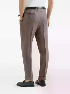 Brunello Cucinelli Garment-dyed Linen Gabardine Pleated Trousers - Brown
