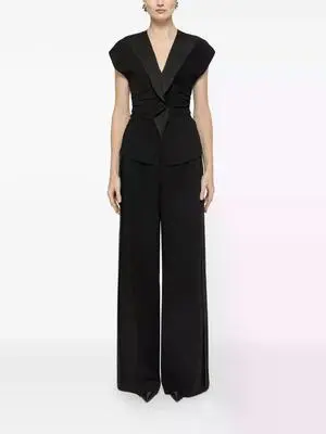 NISSA Ruffled Crepe Blouse - Black