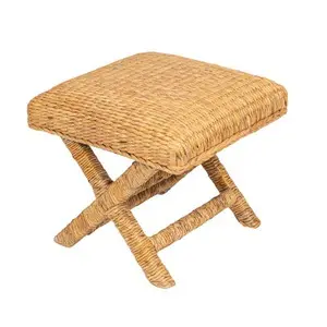 STORIED HOME Woven Water Hyacinth And Wood Stool - Natural