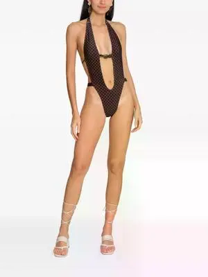 AMIR SLAMA Checked Halter-neck One-piece Swimsuit